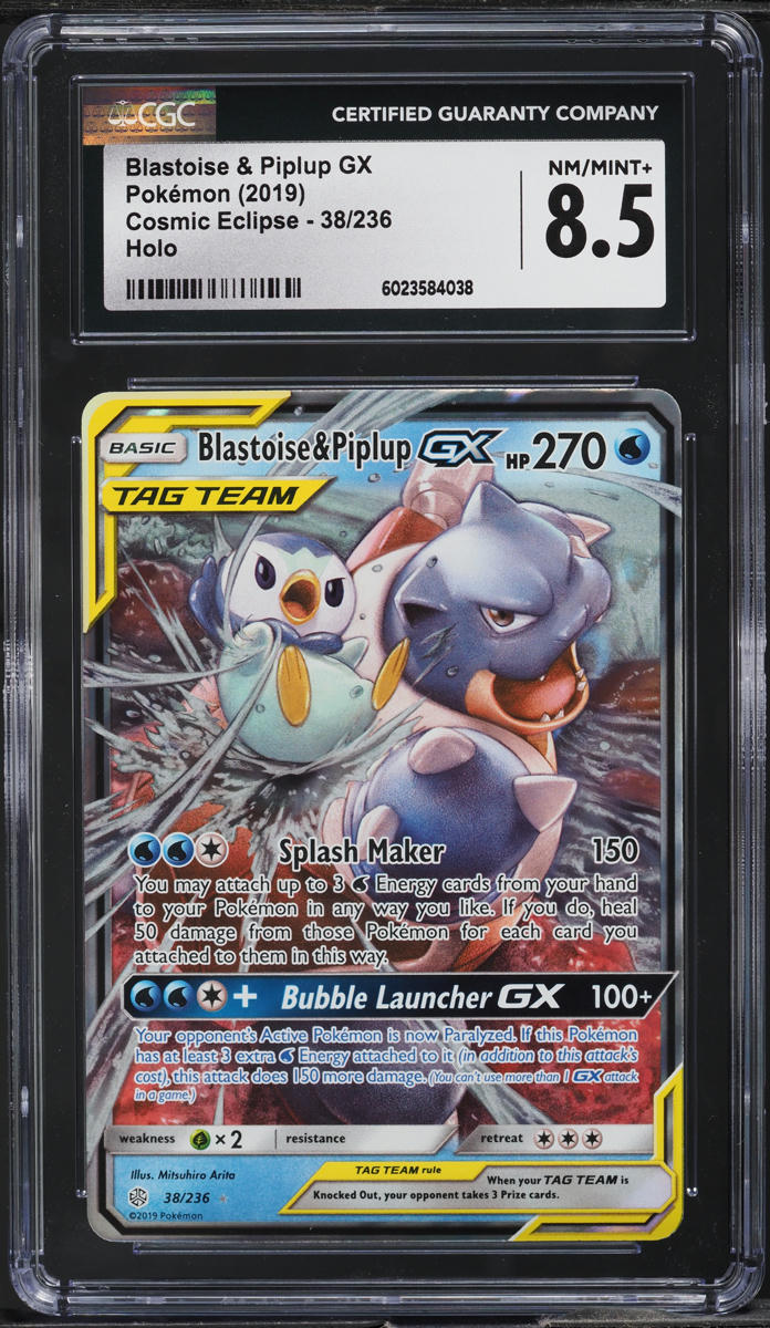 2019 Pokemon SM Cosmic Eclipse Holo Blastoise & Piplup GX #38 CGC 8.5 ...