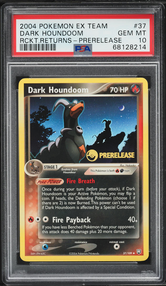 2004 Pokemon EX Team Rocket Returns Prerelease Dark Houndoom #37 PSA 10 ...