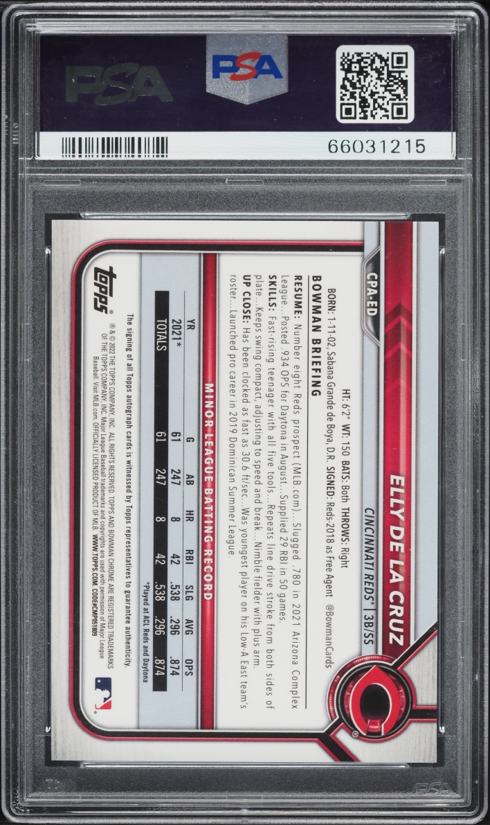 2022 Bowman Chrome Purple Refractor Elly De La Cruz PROSPECT AUTO /250 ...