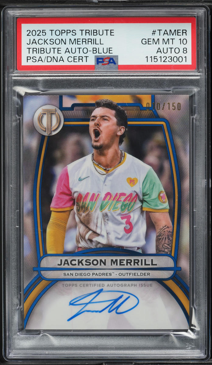 2025 Topps Tribute Blue Jackson Merrill AUTO DNA 8 /150 #TAMER PSA 10 ...