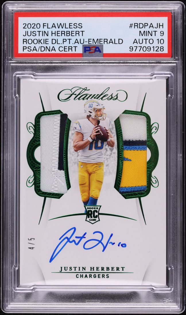 2020 Panini Flawless Emerald Justin Herbert ROOKIE PATCH AUTO DNA 10 /5 ...