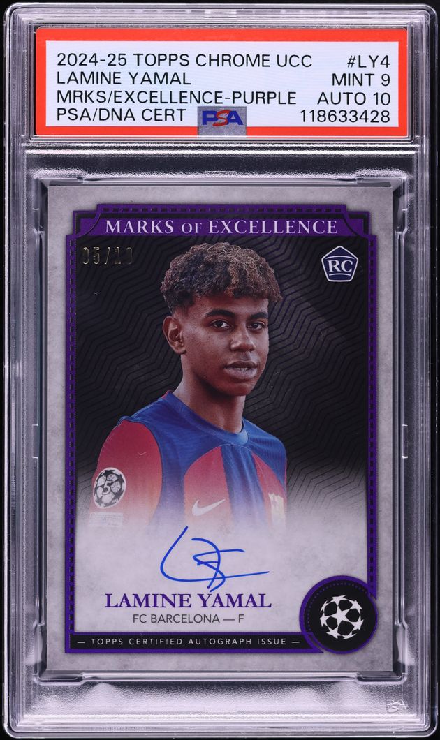 2024 Topps Chrome UEFA Marks Of Excellence Purple Lamine Yamal AUTO DNA ...