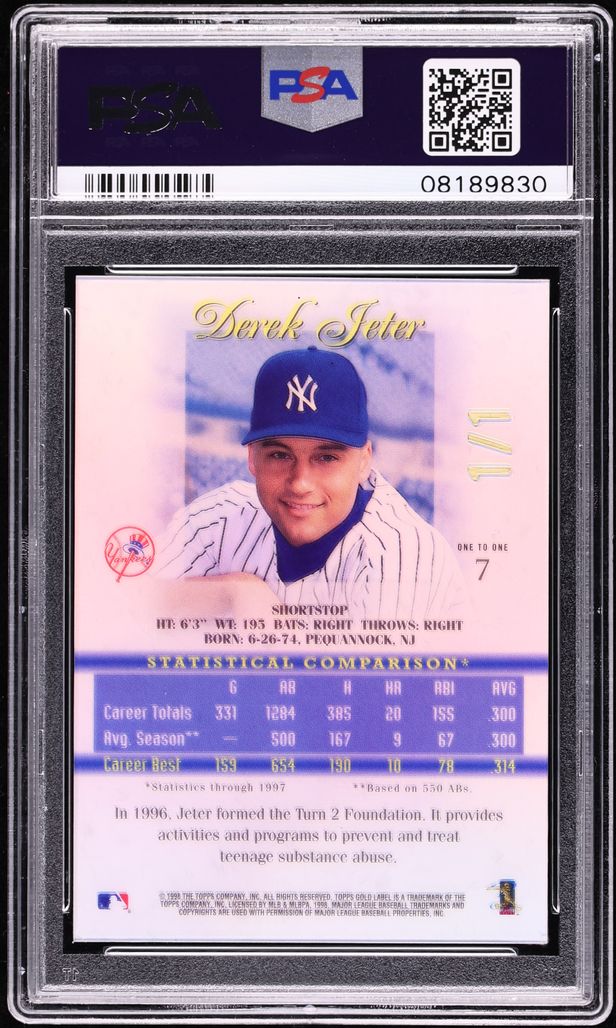 1998 Topps Gold Label Class 1 Gold Label Derek Jeter 1/1 #7 PSA 9 MINT ...