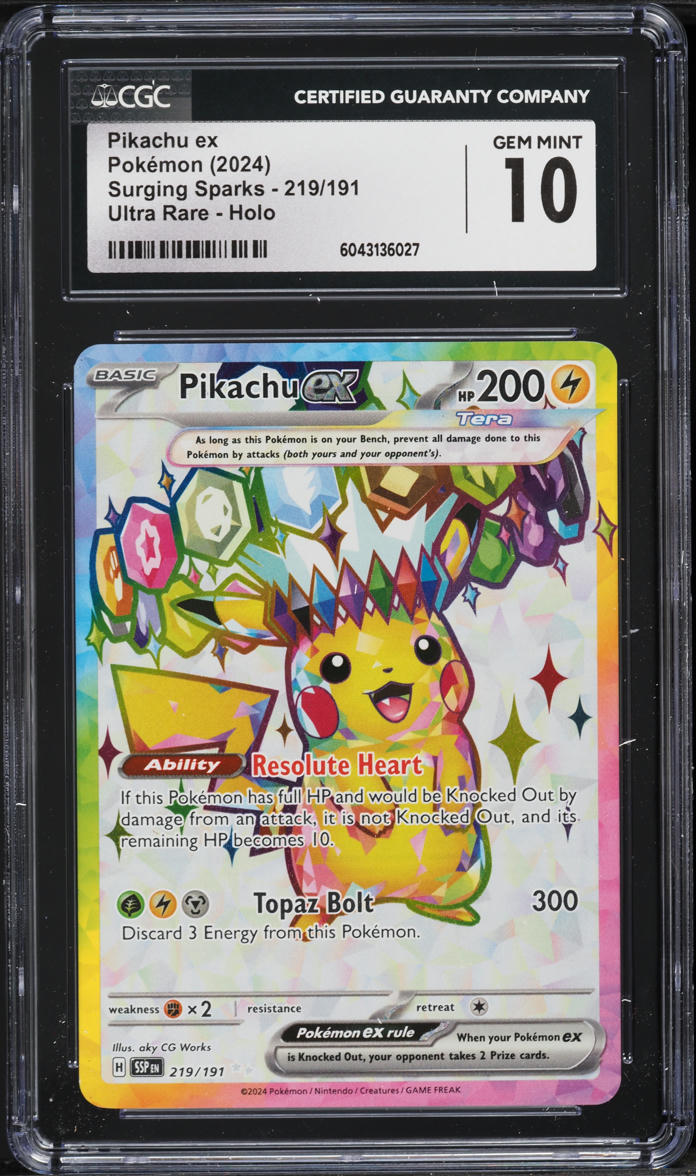 2024 Pokemon SV Surging Sparks Full Art Pikachu ex #219 CGC 10 GEM MINT ...