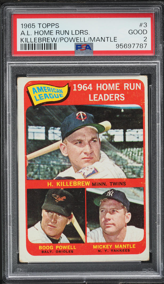 1965 Topps Mickey Mantle Harmon Killebrew Boog Powell AL HR LDRS #3 PSA ...