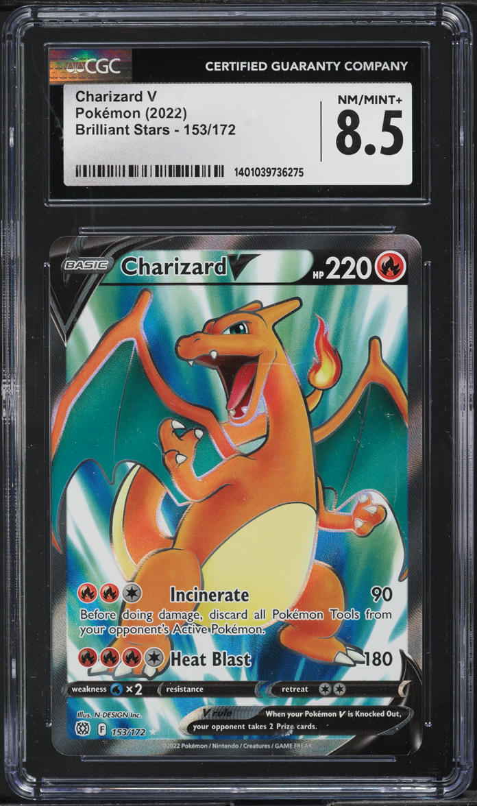 2022 Pokemon SWSH Brilliant Stars Full Art Charizard V #153 CGC 8.5 NM ...