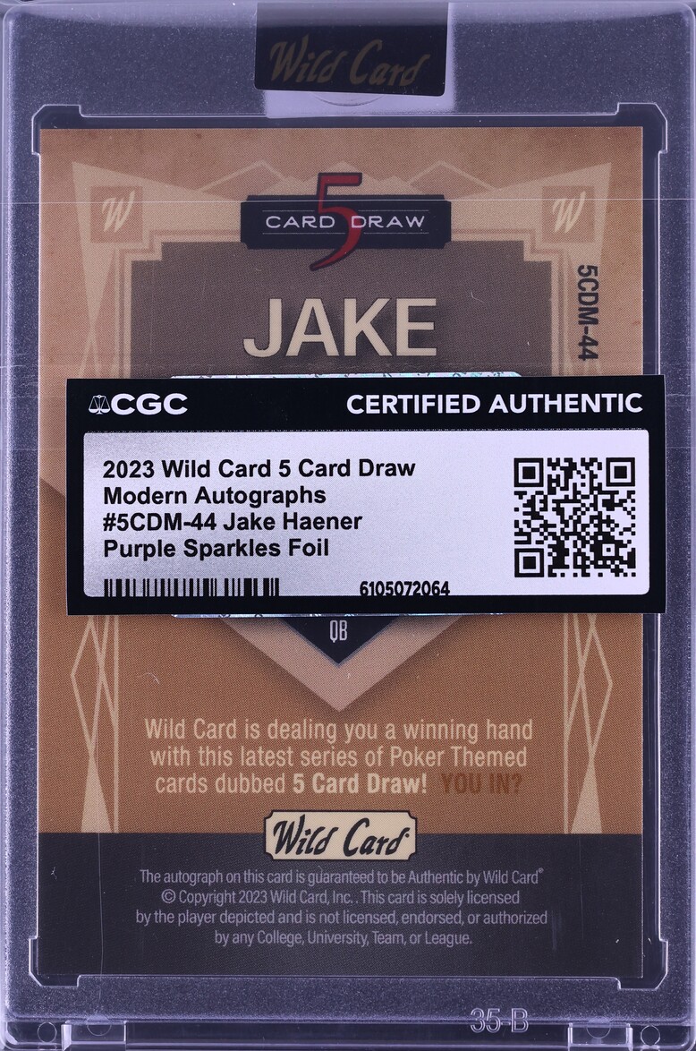 2023 Wild Card 5 Draw Modern Purple Sparkles Foil Jake Haener ROOKIE ...