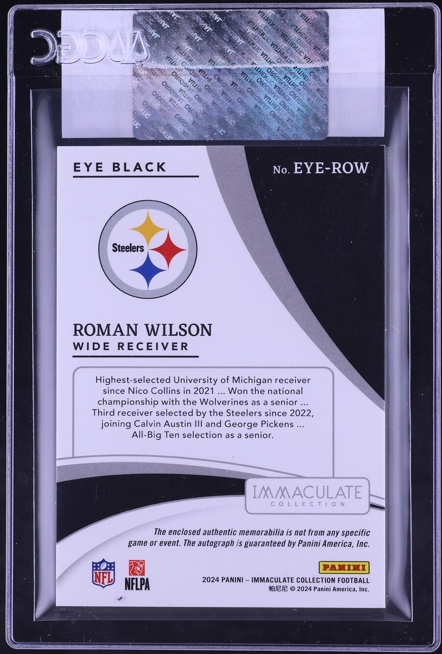 2024 Immaculate Collection Eye Black Gold Roman Wilson ROOKIE PATCH ...