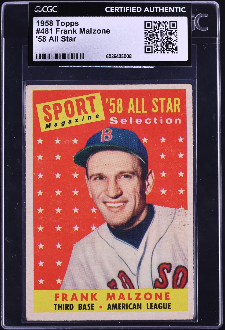 1958 Topps Frank Malzone '58 ALL STAR #481 CGC AUTH on Fanatics Collect