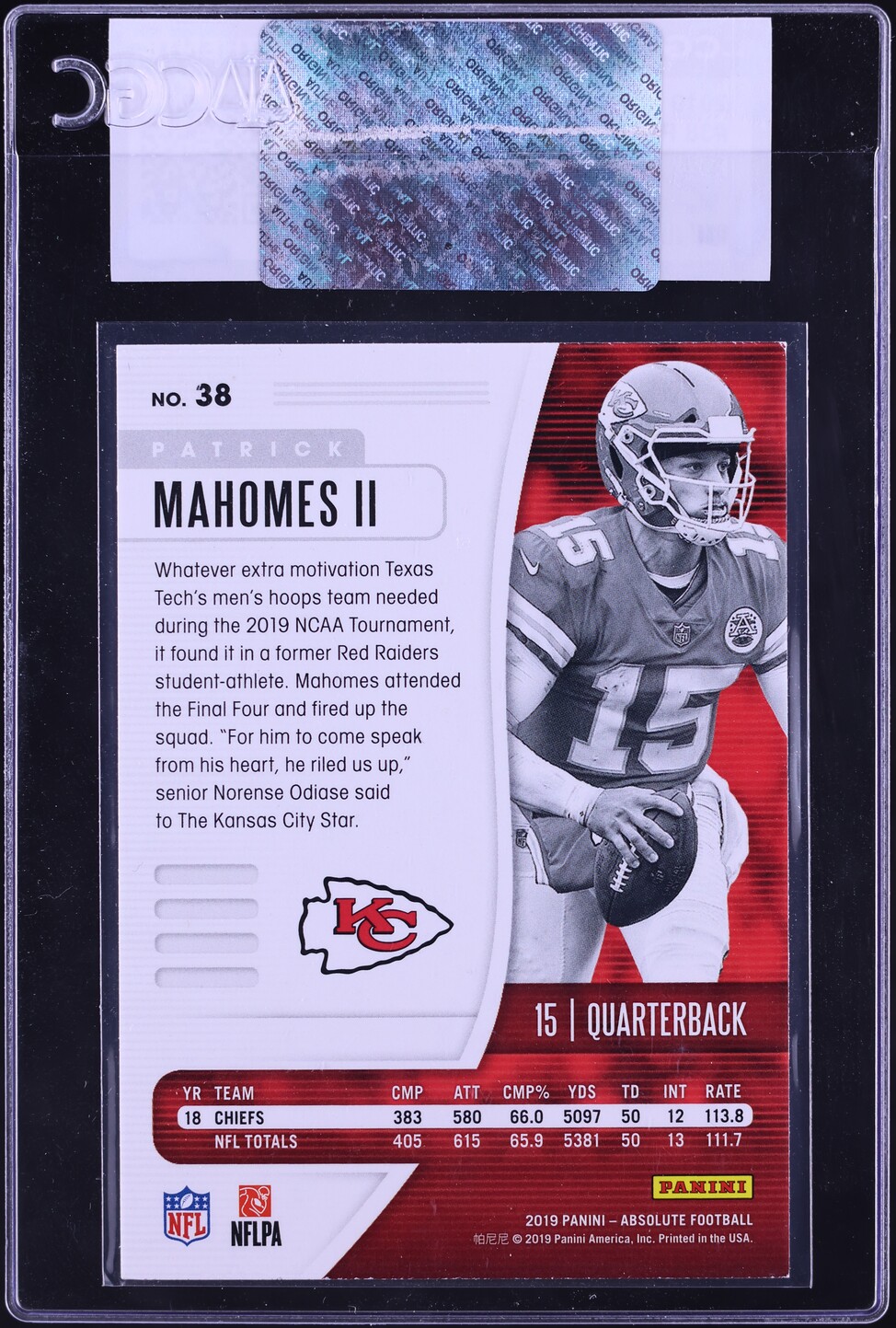 2019 Absolute Football Patrick Mahomes II #38 CGC AUTH on Fanatics Collect