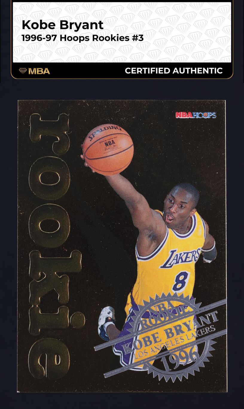 1996 Hoops Kobe Bryant ROOKIE #3 MBA AUTH on Fanatics Collect