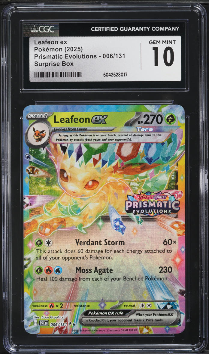 2025 Pokemon SV Prismatic Evolutions Surprise Box Leafeon ex #006 CGC 10 GEM on Fanatics Collect