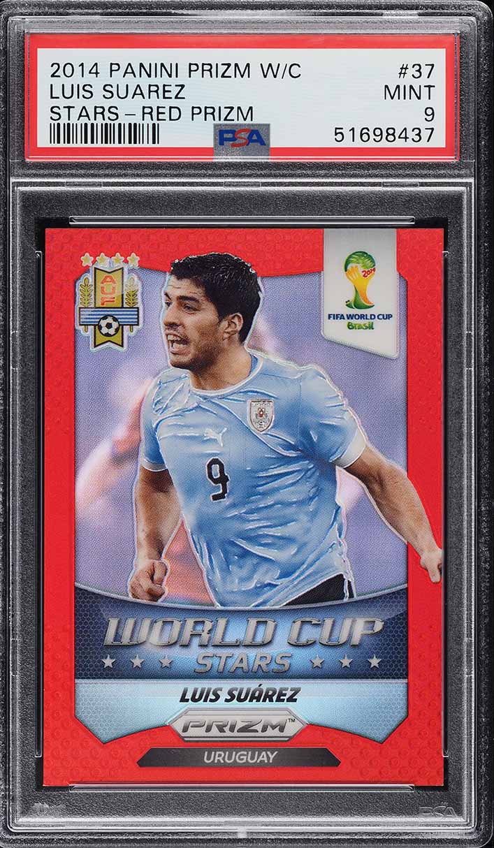 2014 Panini Prizm World Cup Stars Red Prizms Luis Suarez /149 #37 PSA 9 ...