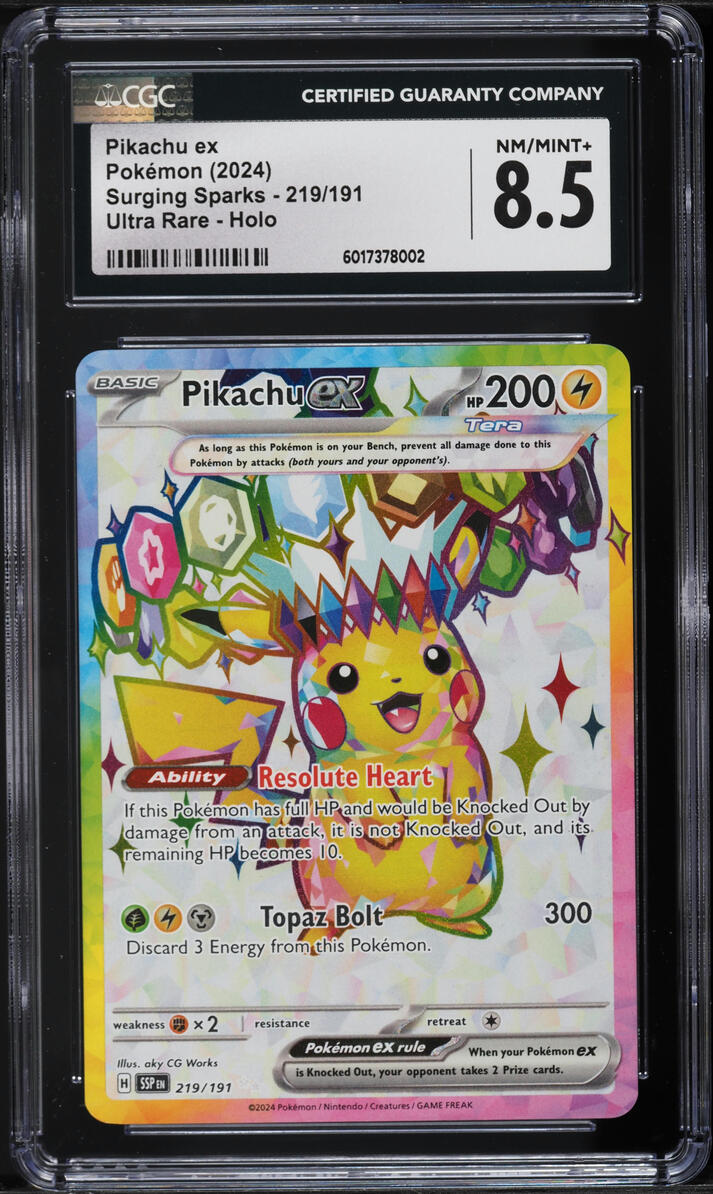 2024 Pokemon SV Surging Sparks Full Art Pikachu ex #219 CGC 8.5 NM-MT+ on Fanatics Collect