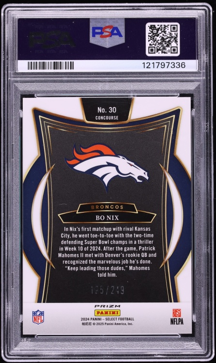 2024 Select Concourse Blue Prizm Bo Nix ROOKIE /249 #30 PSA 10 GEM MINT ...