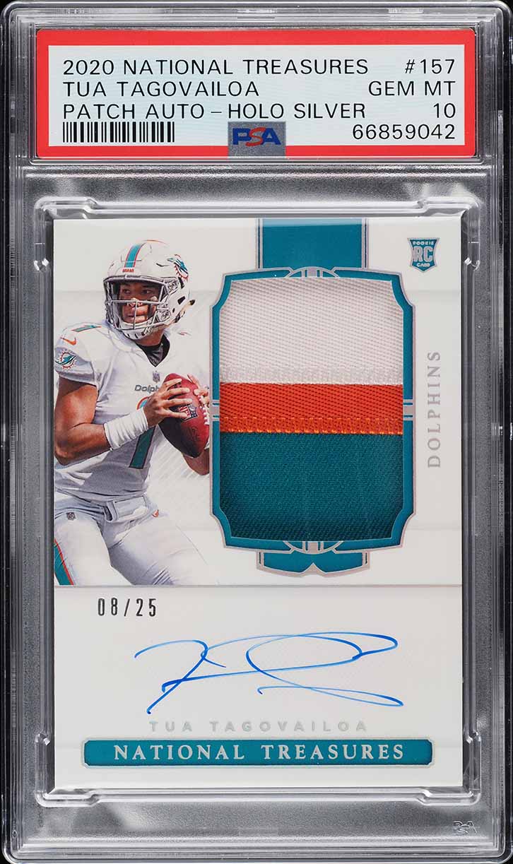 2020 National Treasures Silver Tua Tagovailoa ROOKIE PATCH AUTO /25 ...