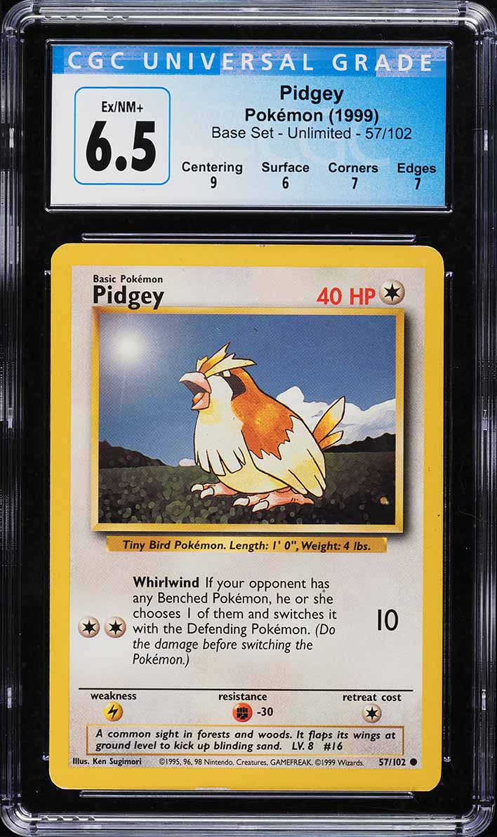 1999 Pokemon Base Set Pidgey #57 CGC 6.5 EXMT+ on Fanatics Collect
