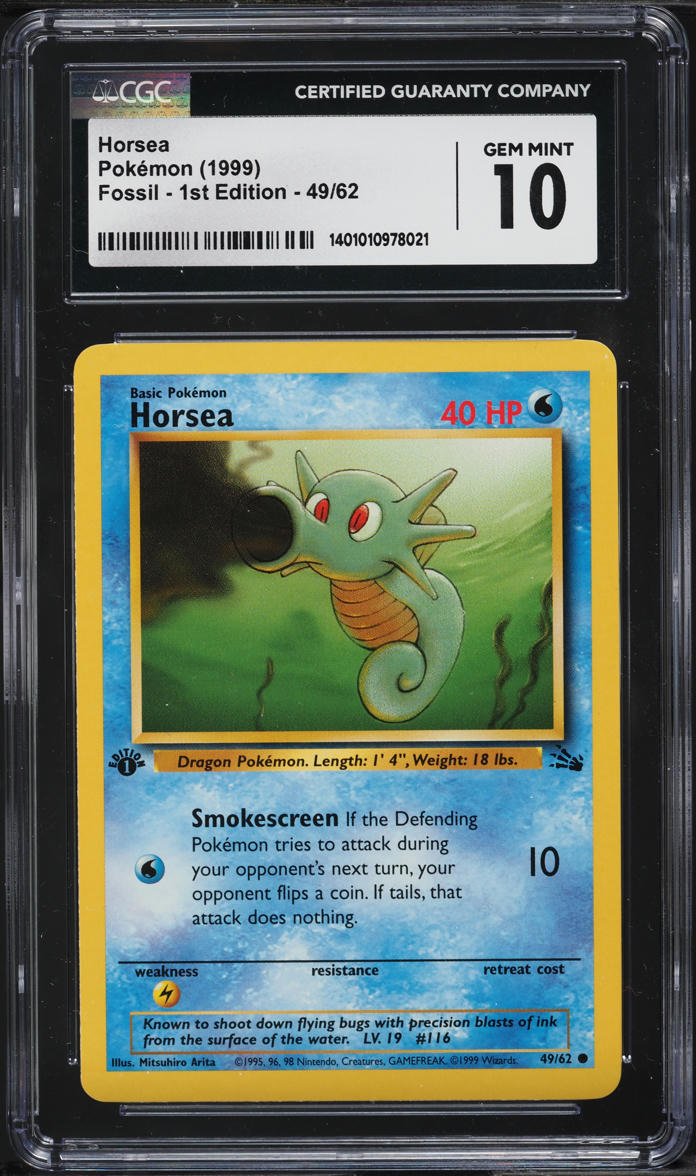 1999 Pokemon Fossil 1st Edition Horsea #49 CGC 10 GEM MINT on Fanatics ...