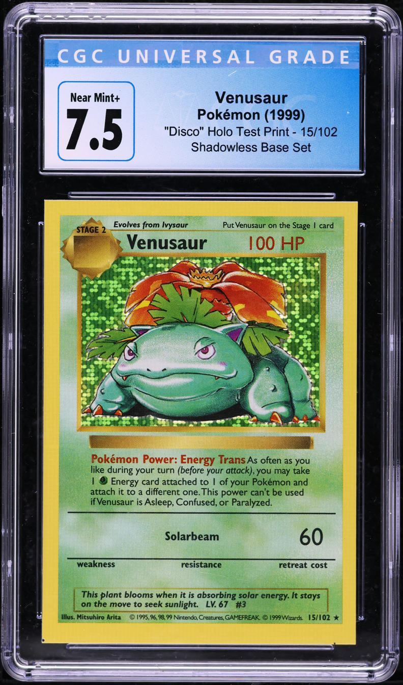 1999 Pokemon Base Set Shadowless "Disco" Holo Test Venusaur #15 CGC 7.5 ...