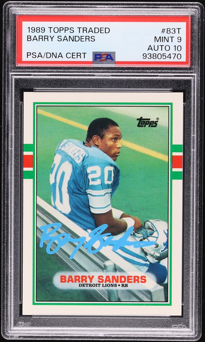 1989 Topps Traded Barry Sanders ROOKIE AUTO DNA 10 #83T PSA 9 MINT on ...