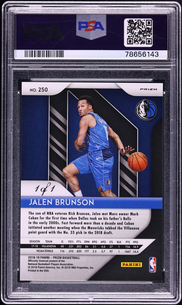 2018 Panini Prizm Choice Nebula Jalen Brunson ROOKIE 1/1 #250 PSA 9 ...