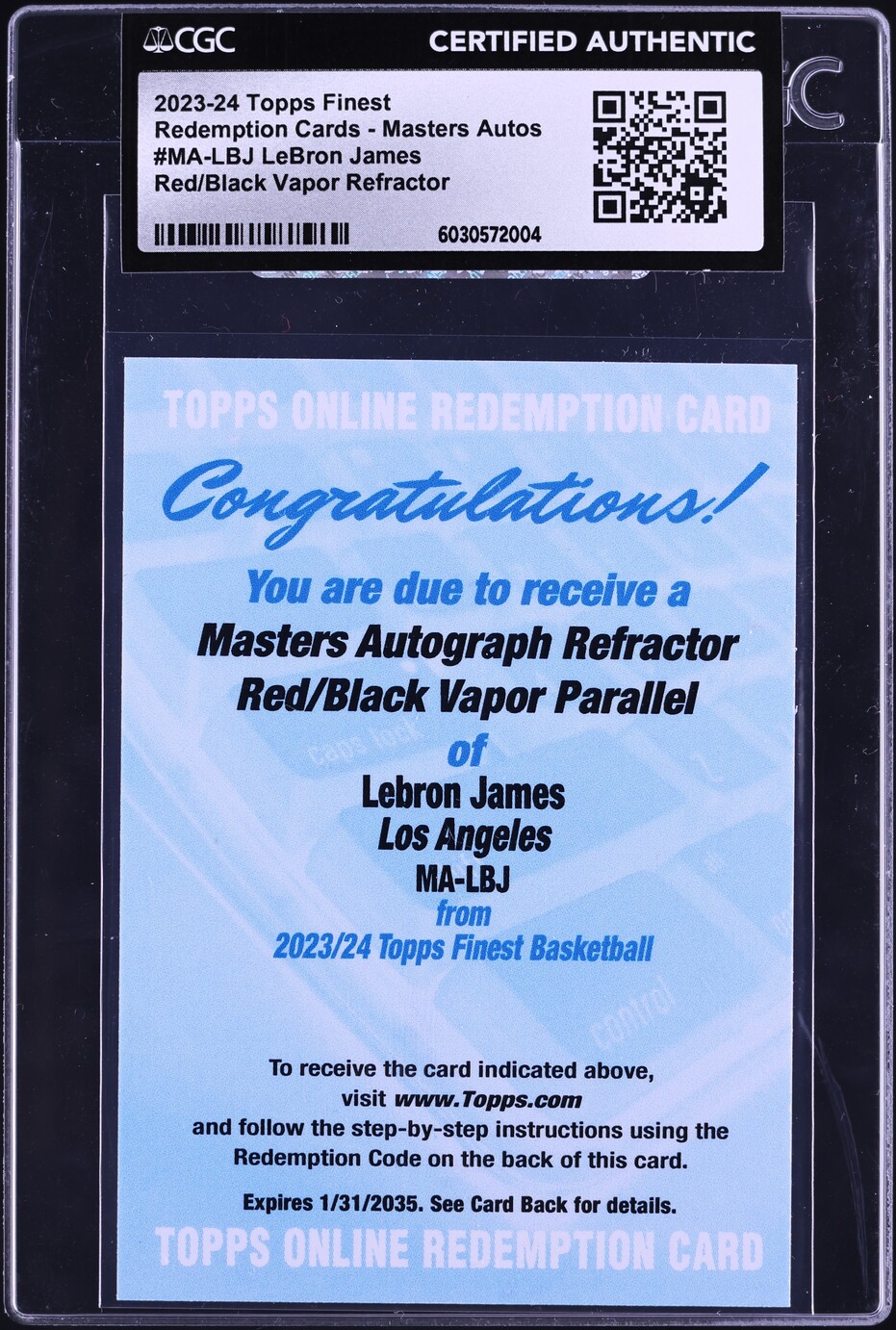 2023 Finest Redemption Masters Autos Red Black Vapor LeBron James /10 ...