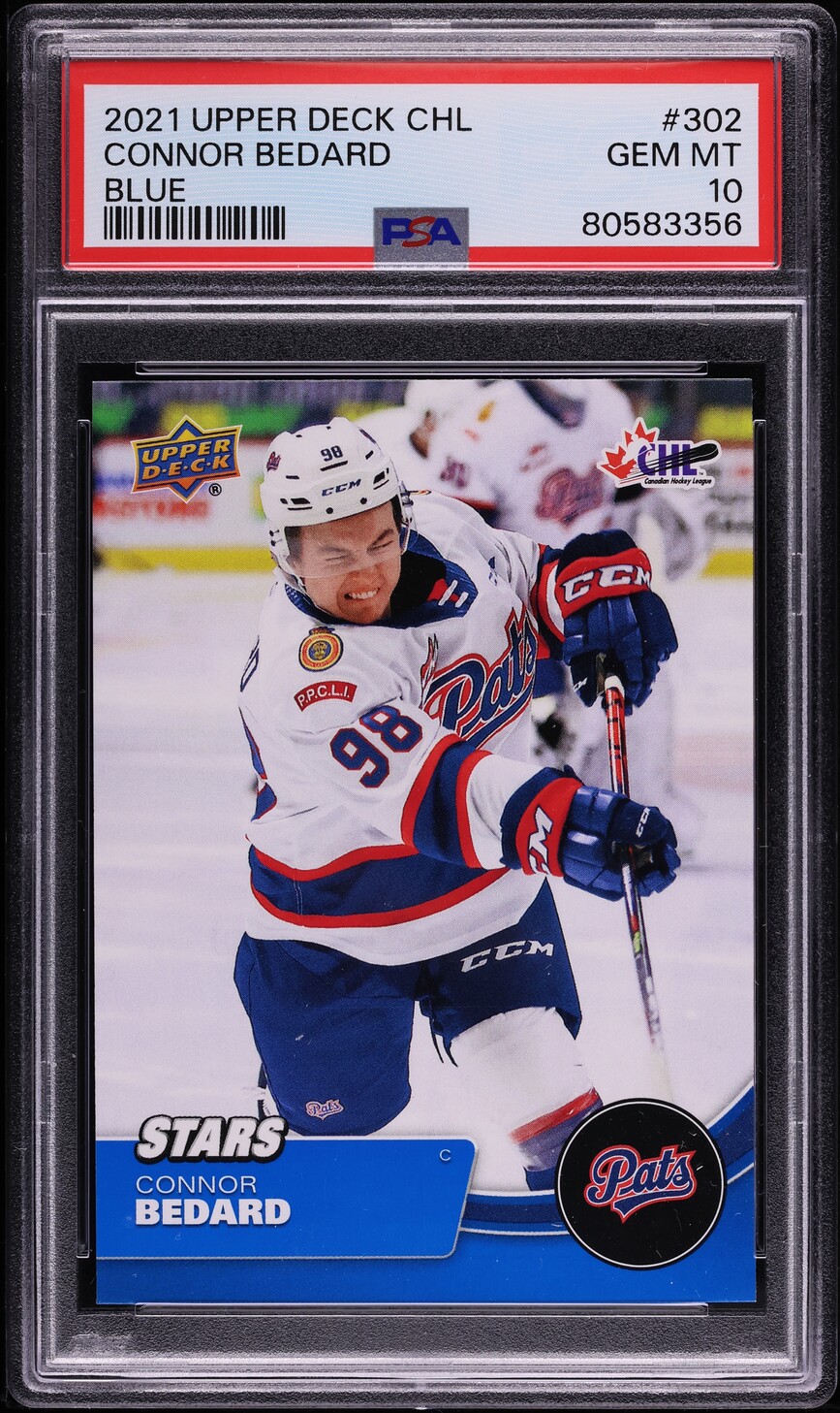 2021 Upper Deck CHL Blue Connor Bedard ROOKIE #302 PSA 10 GEM MINT on ...