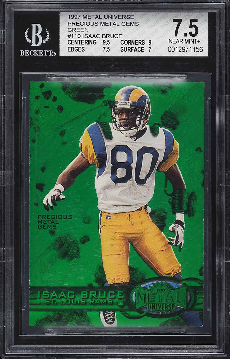 1997 Metal Universe Precious Metal Gems PMG Green Isaac Bruce /15 #110 ...