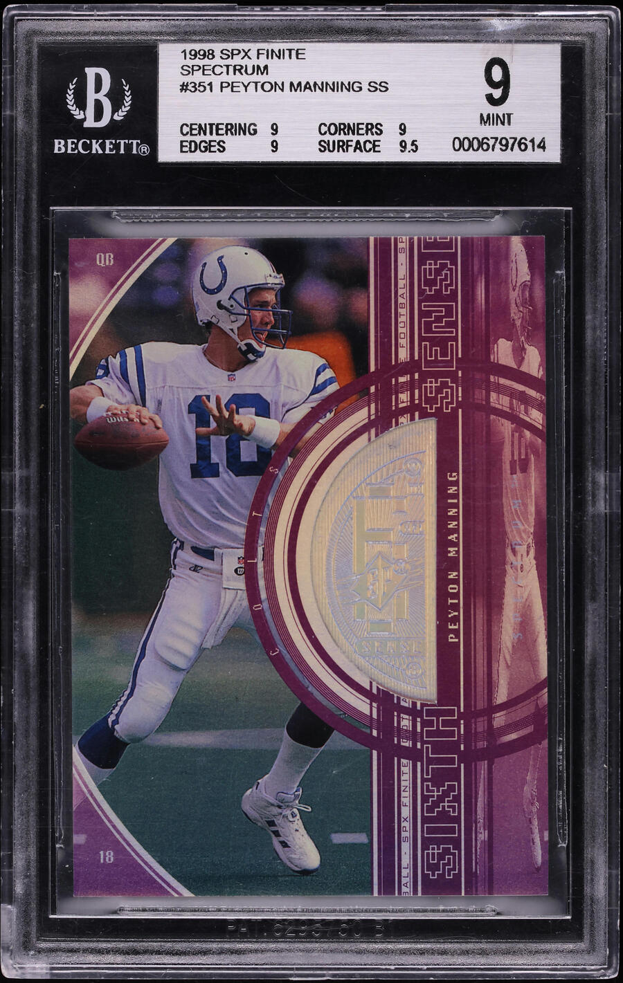 1998 SPx Finite Spectrum Peyton Manning ROOKIE /25 #351 BGS 9 MINT on ...