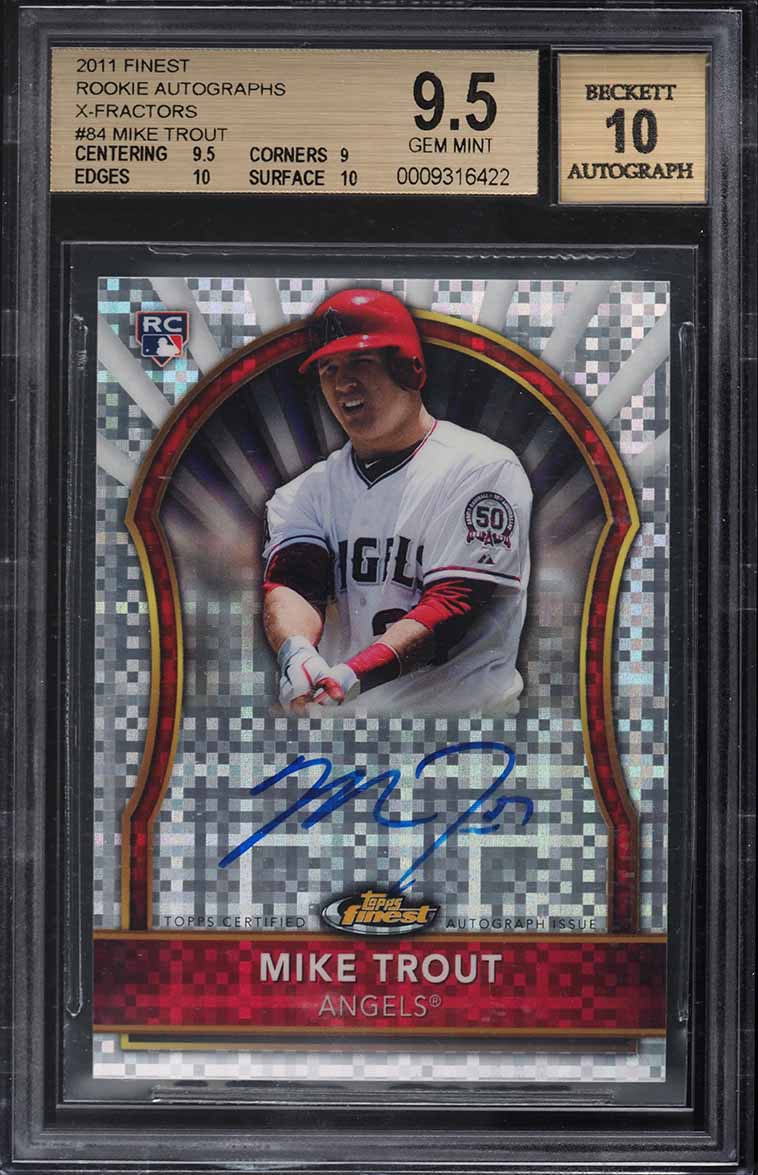 2011 Finest Xfractor Mike Trout ROOKIE AUTO /299 #84 BGS 9.5 GEM MINT ...
