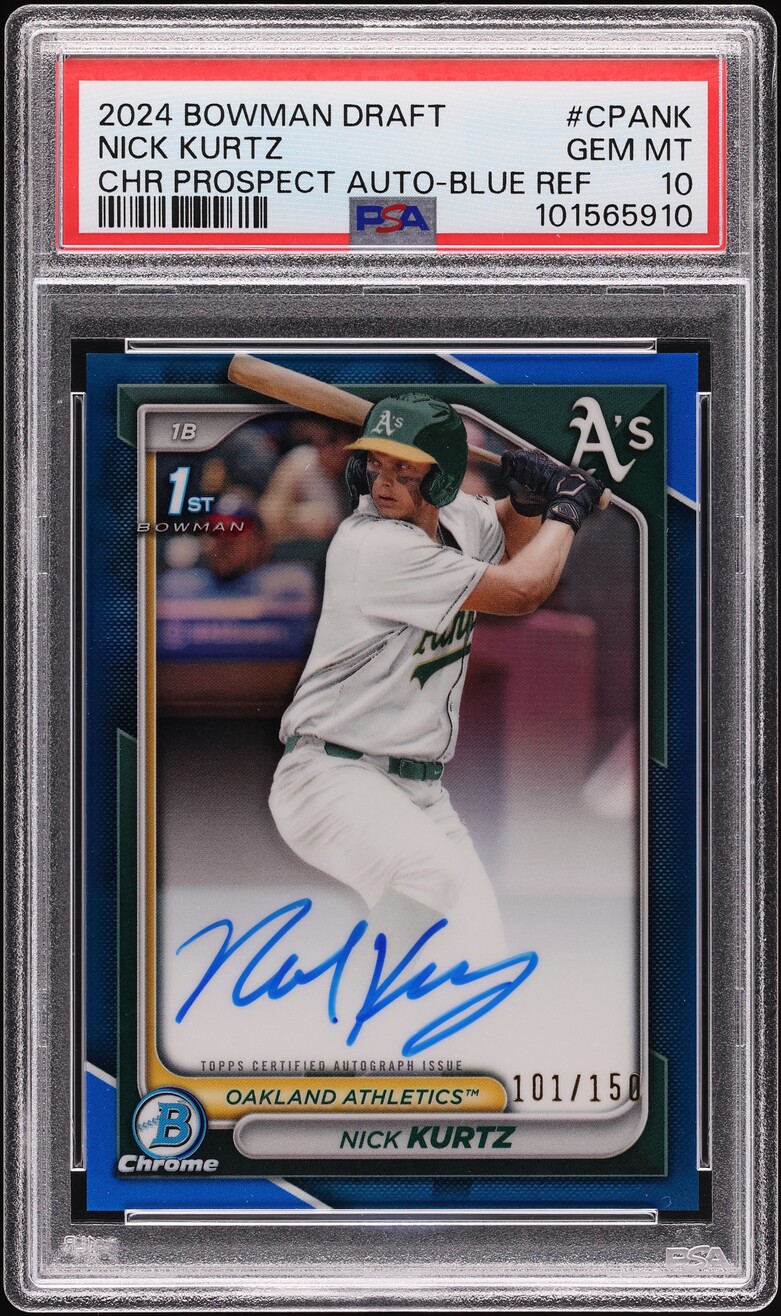 2024 Bowman Chrome Draft Blue Nick Kurtz PROSPECT AUTO /150 PSA 10 GEM ...