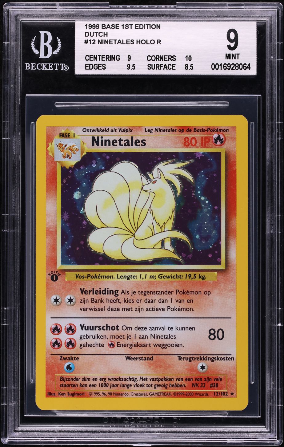 1999 Pokemon Dutch Base 1st Edition Holo Ninetales #12 BGS 9 MINT on ...