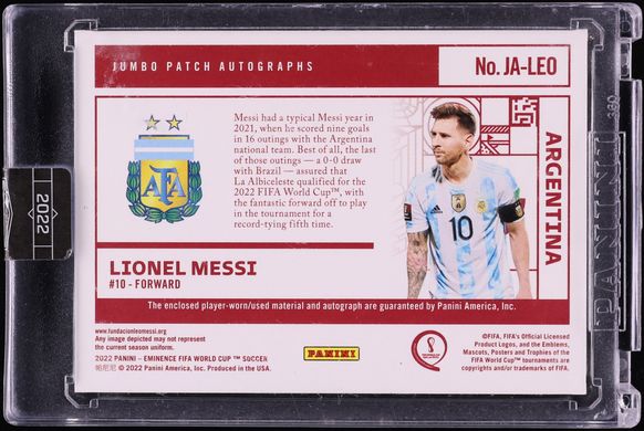 2022 Panini Eminence FIFA World Cup Qatar Jumbo Gold Lionel Messi PATCH ...