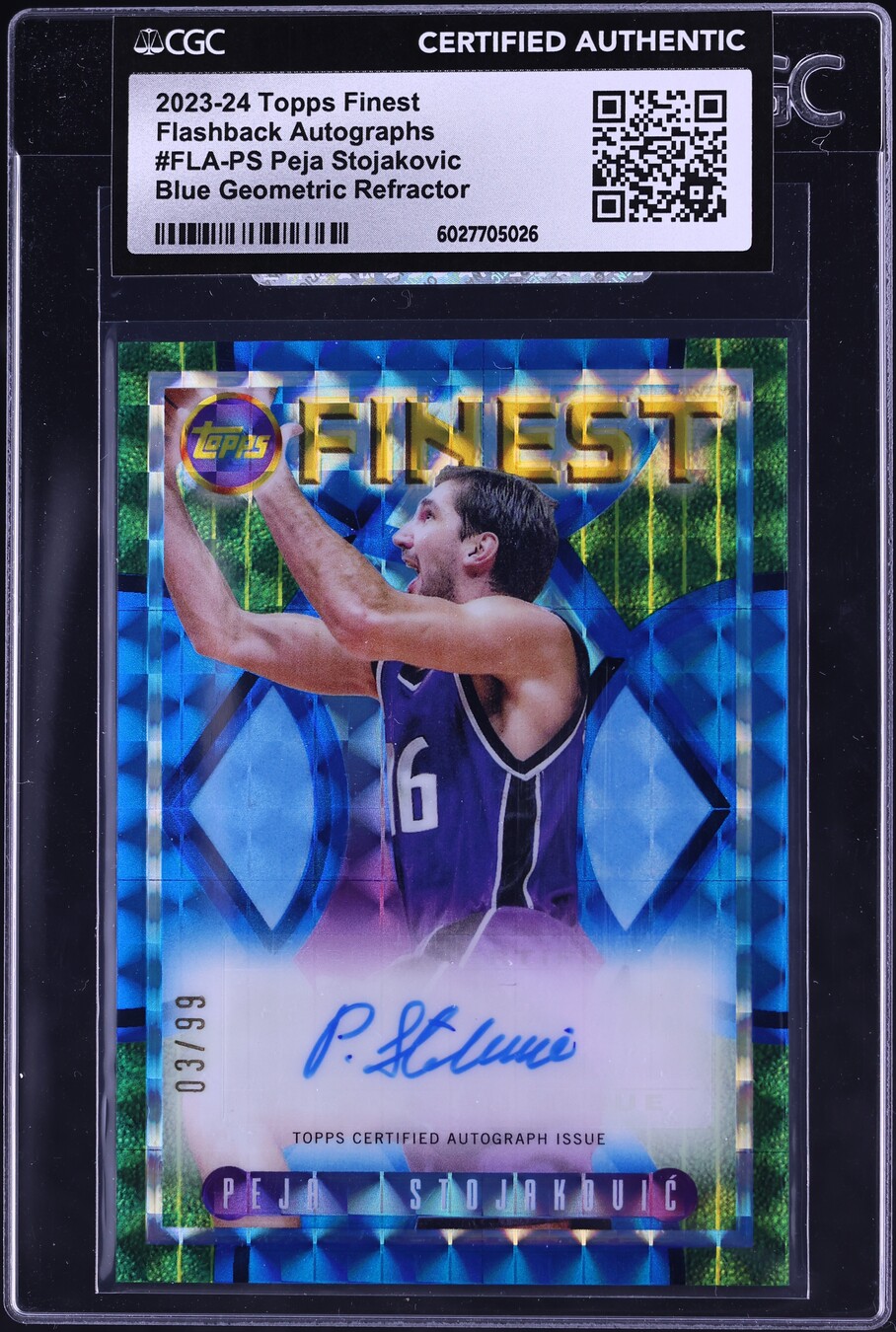 2023 Finest Flashback Blue Geometric Refractor Peja Stojakovic AUTO /99 ...