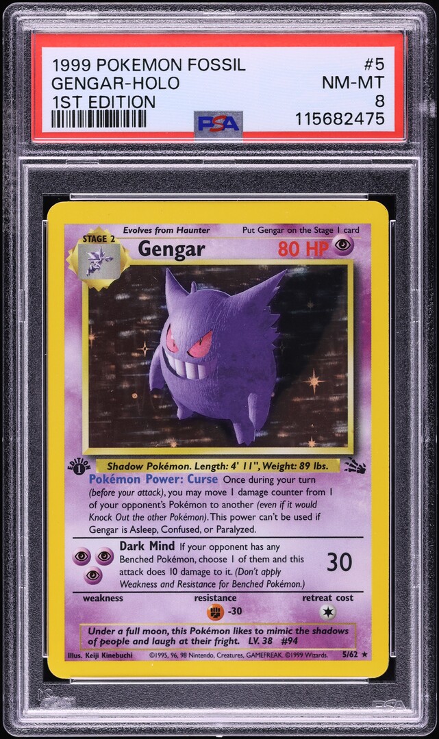 1999 Pokemon Fossil 1st Edition Holo Gengar #5 PSA 8 NM-MT on Fanatics Collect