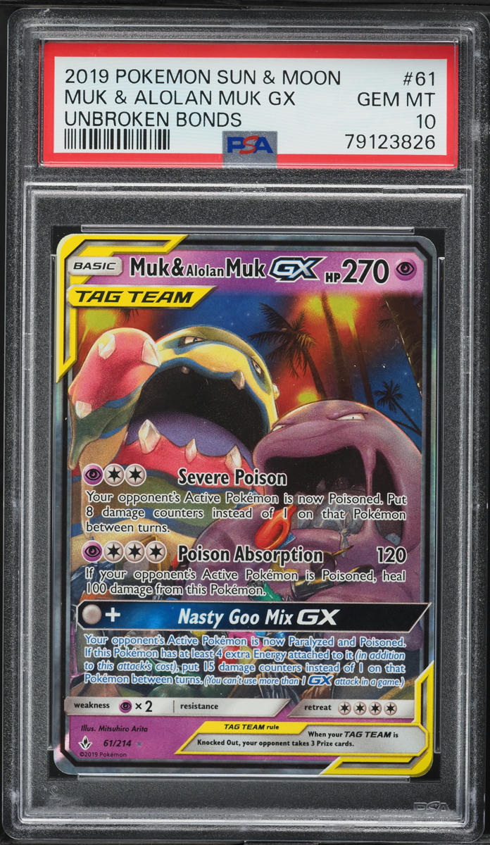 2019 Pokemon Sun & Moon Unbroken Bonds Muk & Alolan Muk GX #61 PSA 10 ...