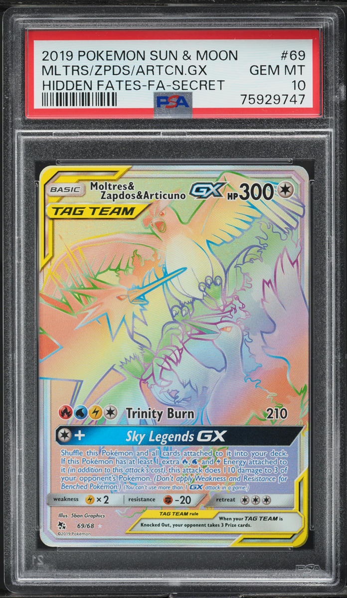 2019 Pokemon SM Hidden Fates Hyper Rare Moltres Zapdos Articuno GX #69 ...