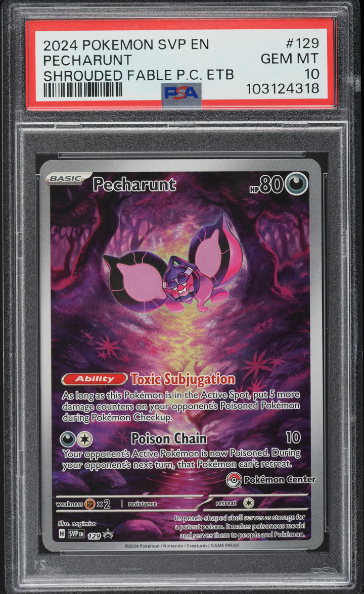 2024 Pokemon SV Black Star Promo Shrouded Fable ETB Pecharunt #129 PSA ...