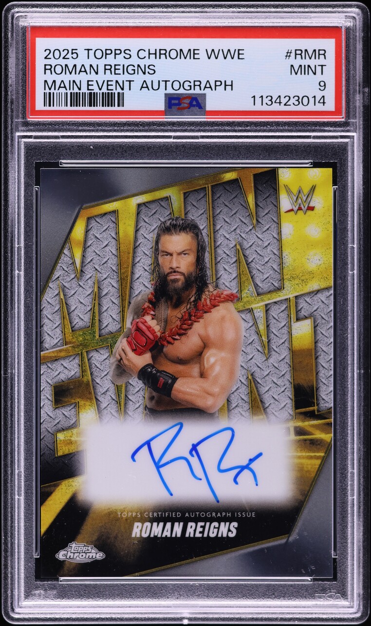 2025 Topps Chrome WWE Main Event Roman Reigns AUTO #RMR PSA 9 MINT on ...