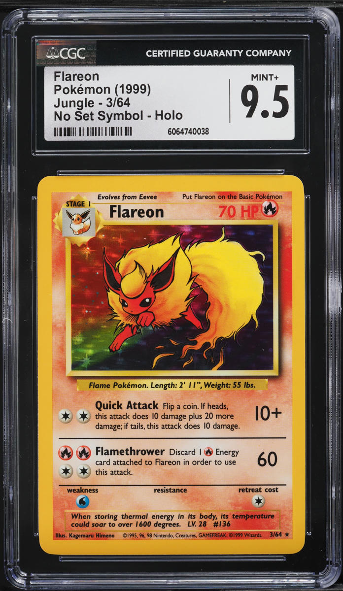 1999 Pokemon Jungle No Set Symbol Holo Flareon #3 CGC 9.5 MINT+ on ...