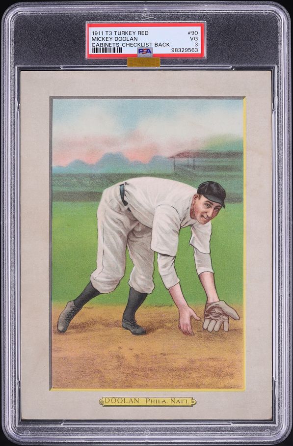 1911 T3 Turkey Red Cabinets Mickey Doolan CHECKLIST BACK #90 MBA PSA 3 ...