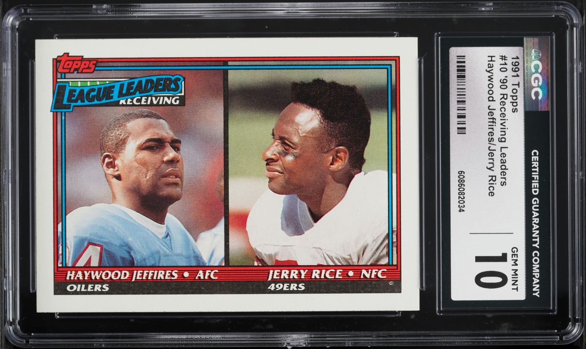 1991 Topps Football Haywood Jeffires Jerry Rice RECEIVING LEADERS #10 ...
