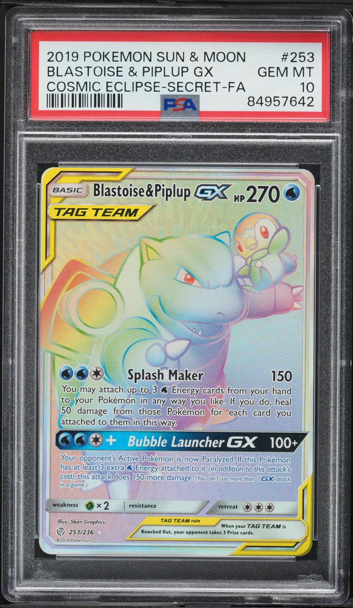 2019 Pokemon SM Cosmic Eclipse Rainbow Rare Blastoise & Piplup GX #253 ...
