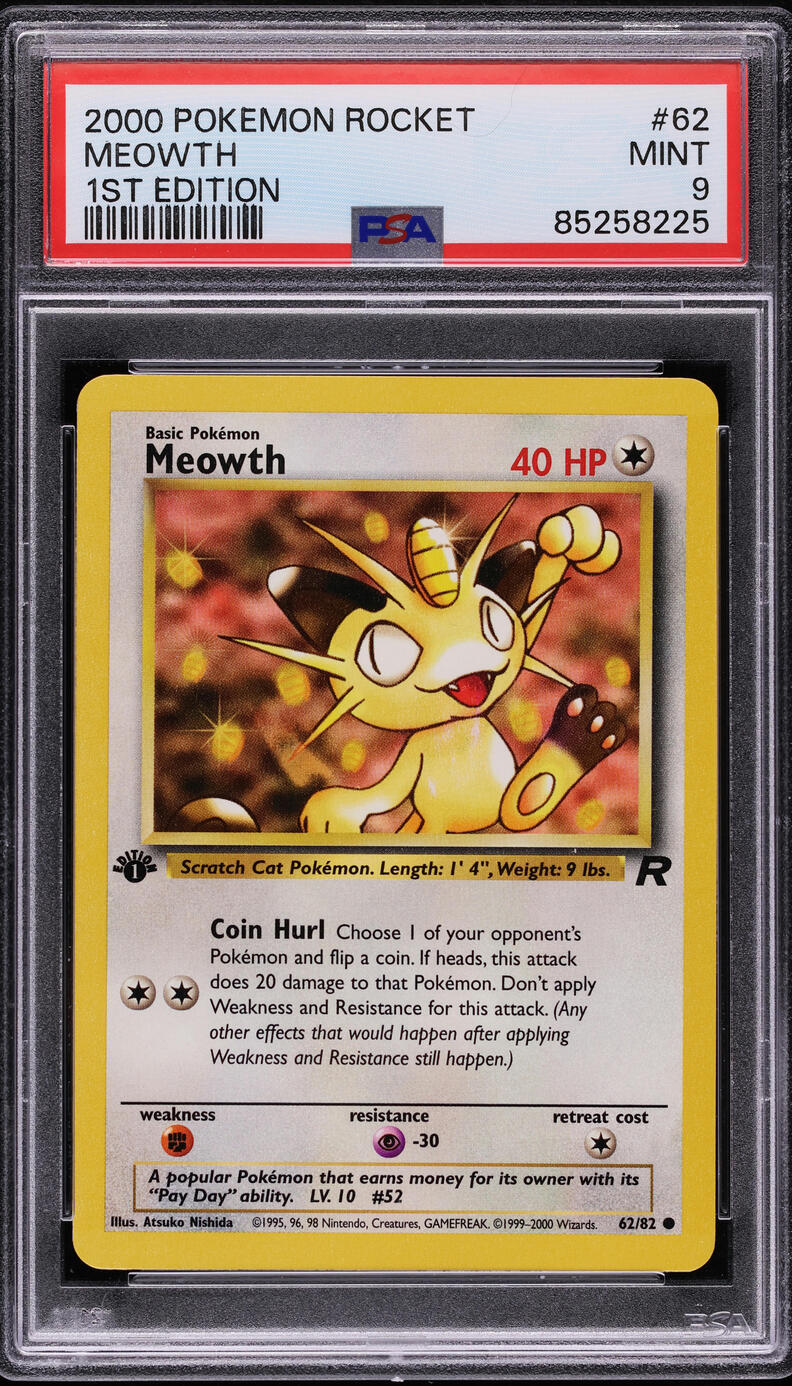 2000 Pokemon Team Rocket 1st Edition Meowth #62 PSA 9 MINT on Fanatics ...