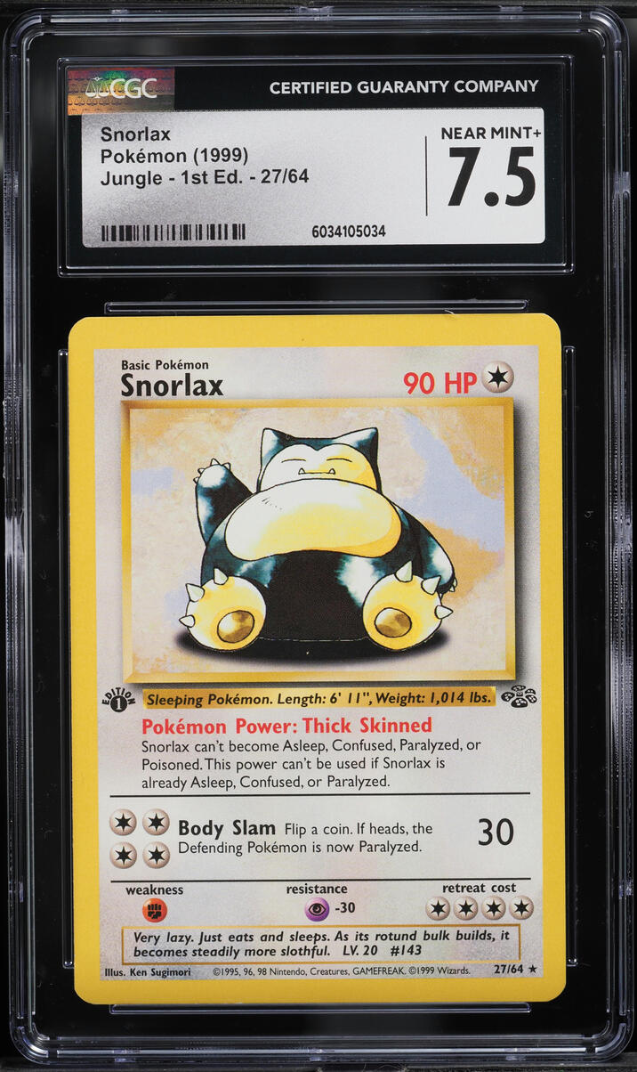 1999 Pokemon Jungle 1st Edition Snorlax #27 CGC 7.5 NRMT+ on Fanatics ...