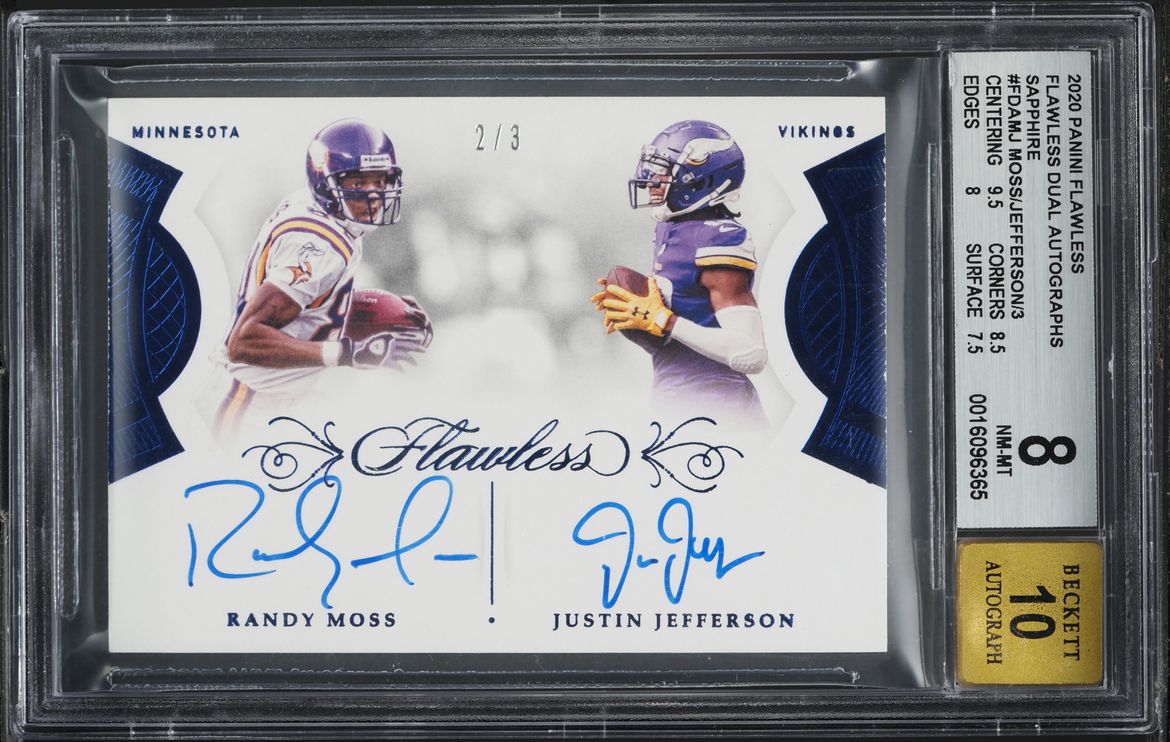 2020 Panini Flawless Dual Sapphire Randy Moss Justin Jefferson AUTO /3 ...