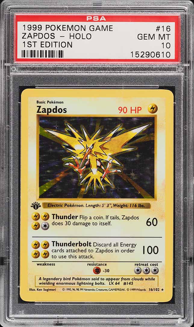 1999 Pokemon Base Set Shadowless 1st Edition Holo Zapdos #16 PSA 10 GEM MINT on Fanatics Collect