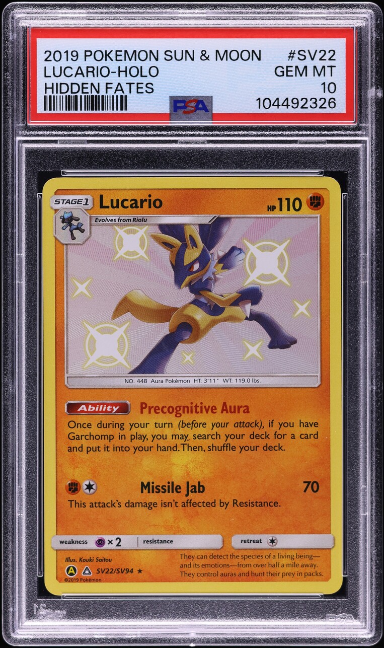 2019 Pokemon Sun & Moon Hidden Fates Holo Shiny Lucario #SV22 PSA 10 ...