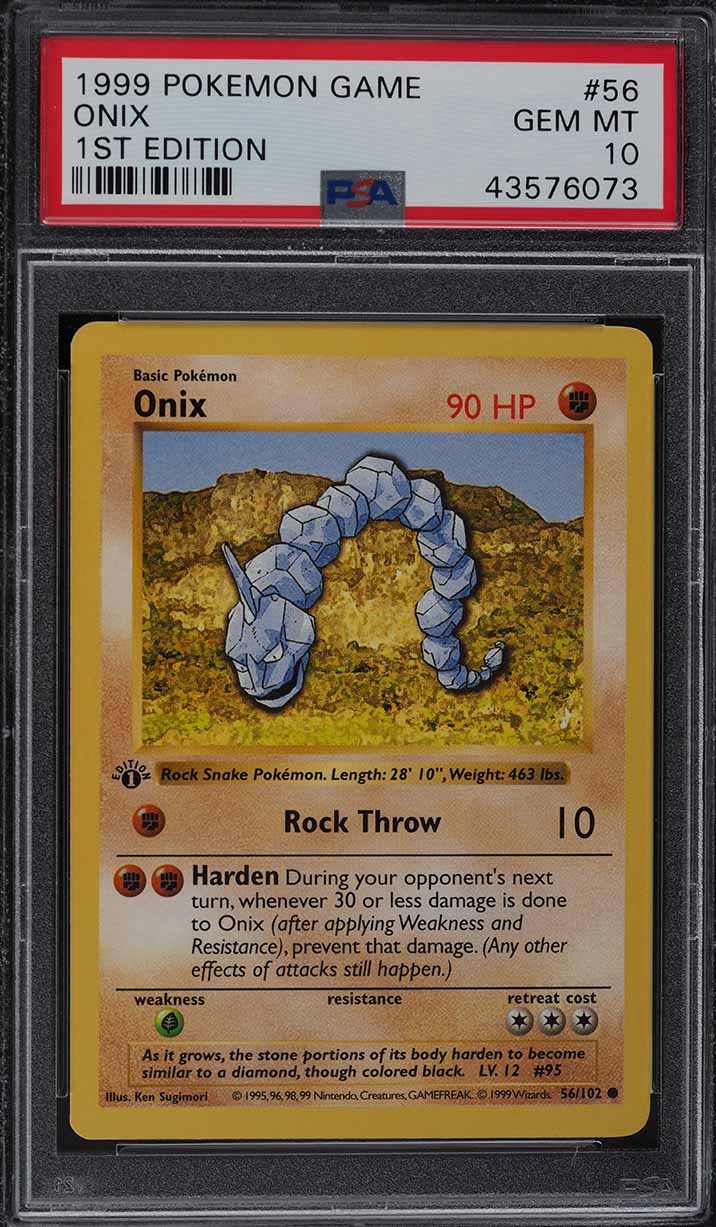 1999 Pokemon Base Set Shadowless 1st Edition Onix #56 PSA 10 GEM MINT ...