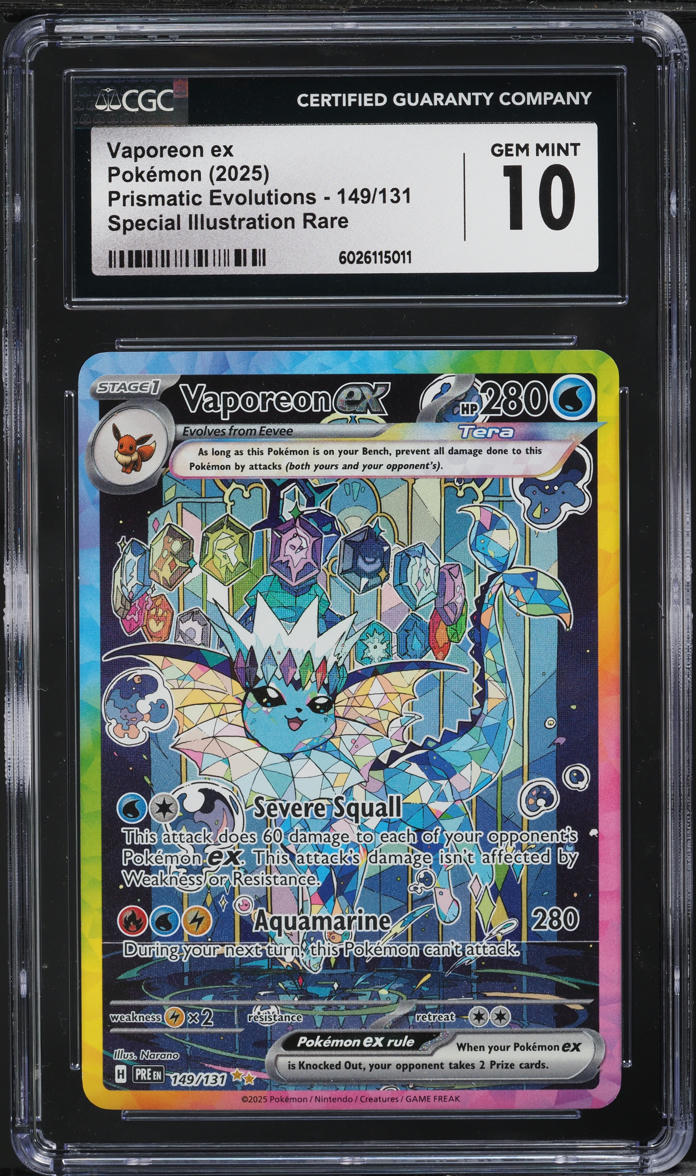 2025 Pokemon SV Prismatic Evolutions Art Rare Vaporeon ex #149 CGC 10 ...